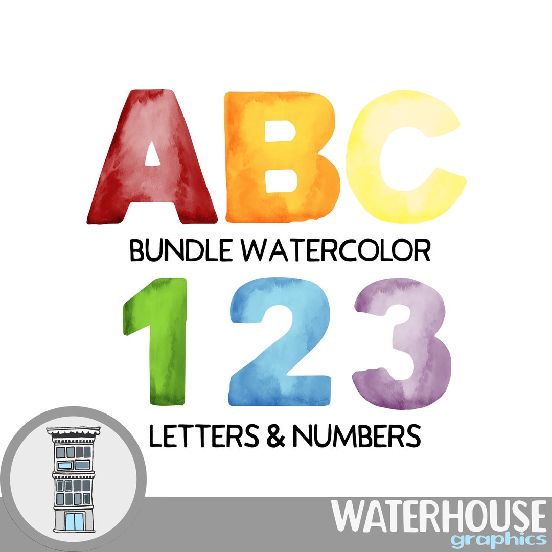 Digital Clipart Watercolor Bundle Pack, Letters, Numbers and ...