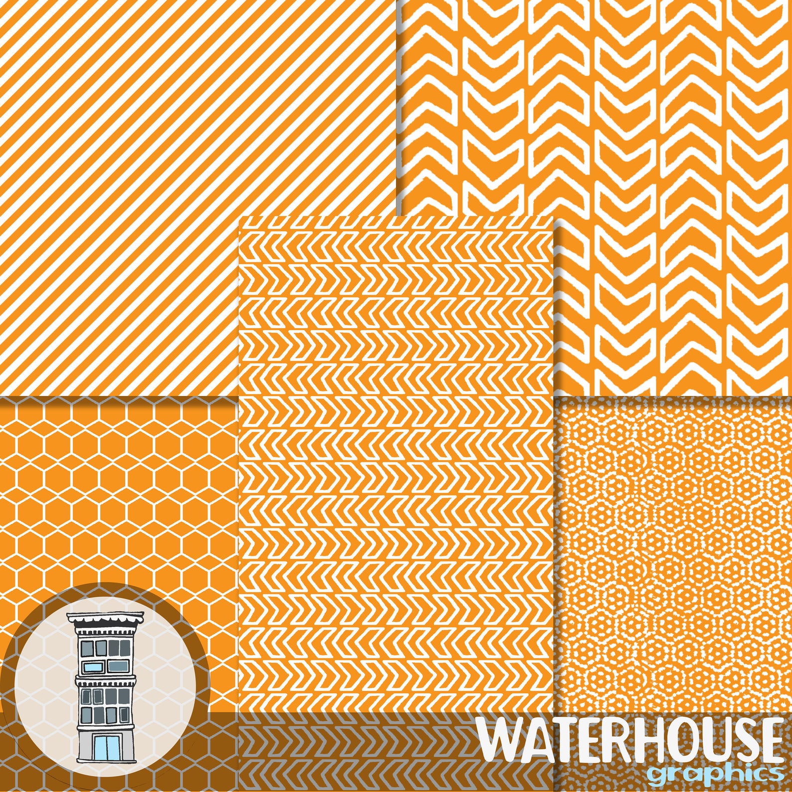 ORANGE Geometric Digital Paper Pack Hexagons Arrows Dark - Etsy