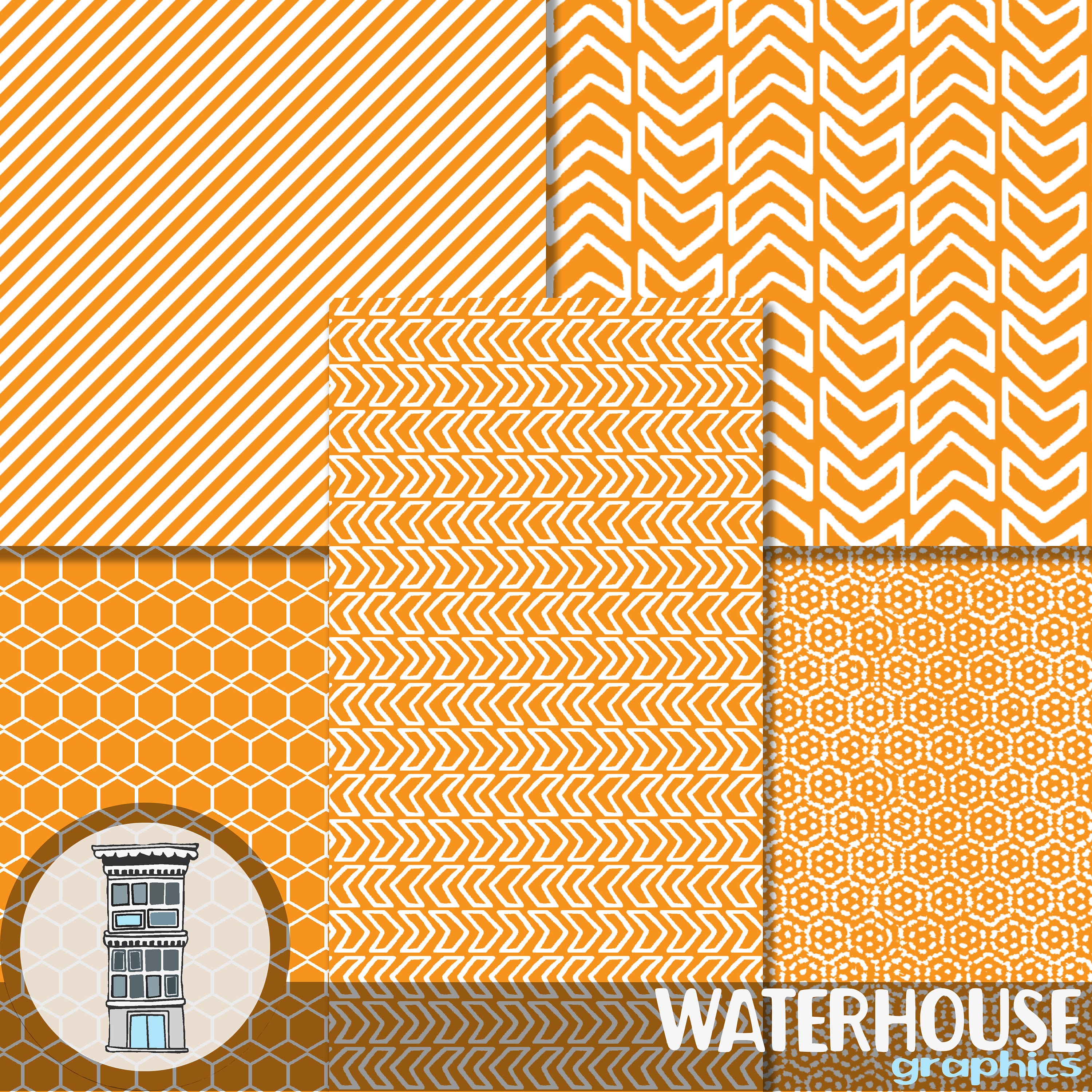 ORANGE Geometric Digital Paper Pack Hexagons Arrows Dark Digital ...