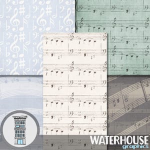 Musical DIGITAL PAPER PACK Sage Green Sky Blue Distressed Music Notes ...