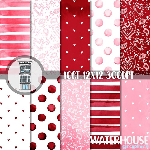 Sweet Valentine DIGITAL PAPER PACK Hearts Stripes and Dots - Etsy