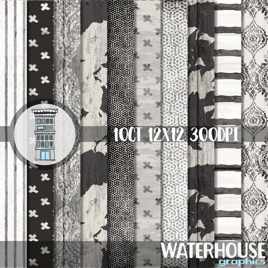 Gray Cream Floral Digital PAPER PACK Wood Textures Floral Patterns ...