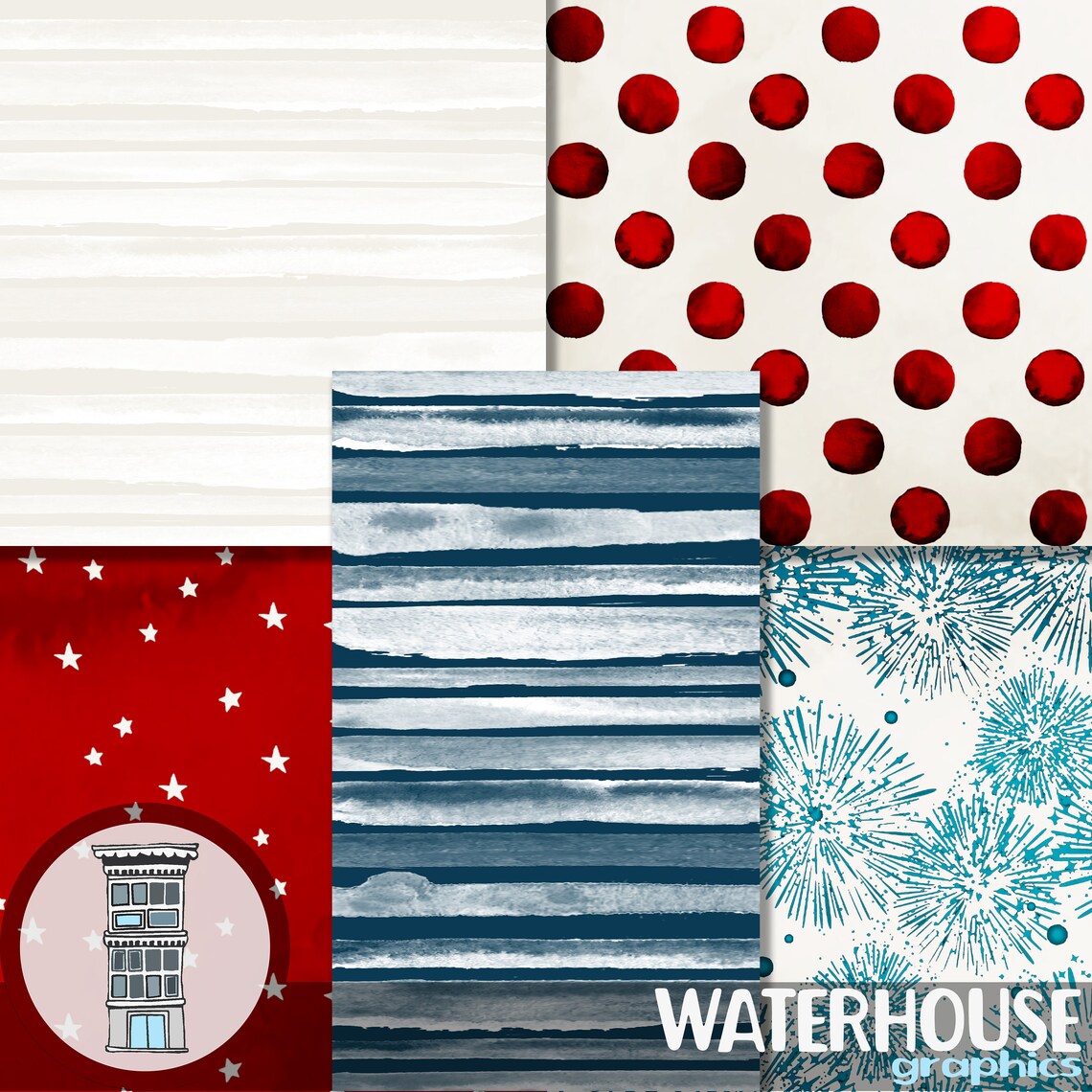 Watercolor Red White & Blue DIGITAL PAPER PACK Independence - Etsy