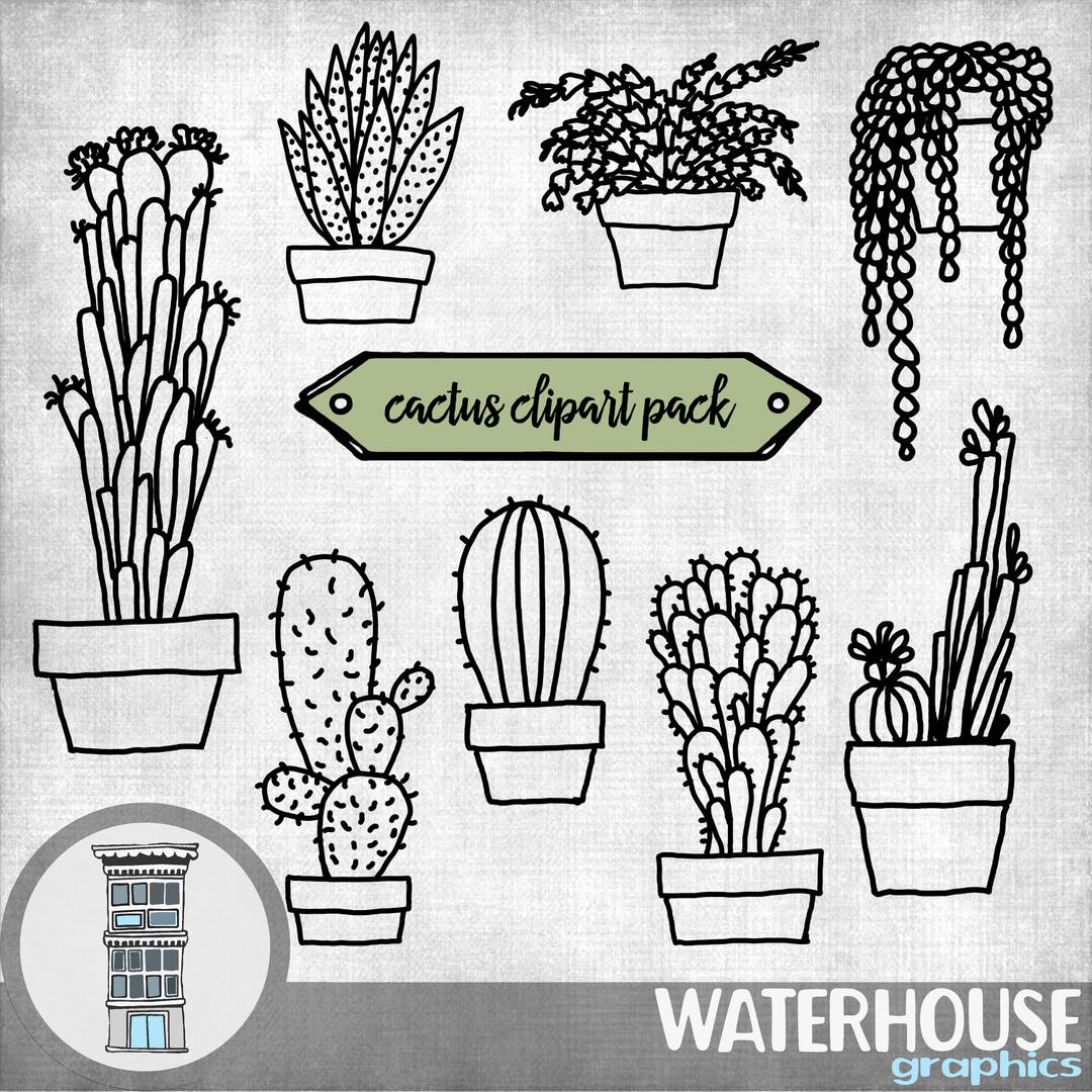 CACTUS Clip Art Digital Hand Drawn Cacti Succulents Clipart Black ...