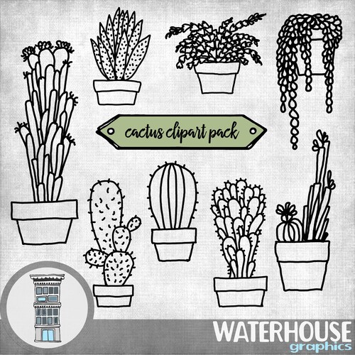 Doodle Lovely Cacti Clipart Cactus Clip Art Digital Cacti - Etsy
