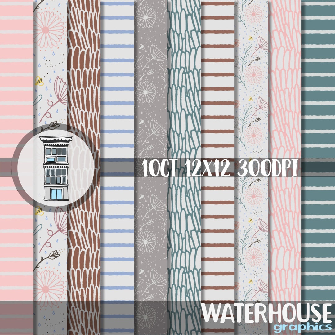 Digital Scrapbooking Paper Pack Hand Drawn Floral Patterns INSTANT ...