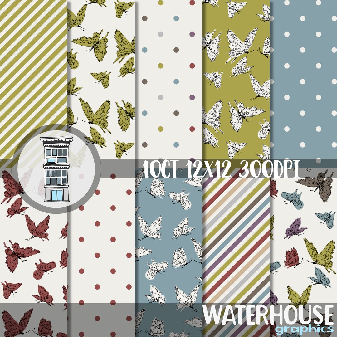 Digital Butterflies Paper Pack INSTANT DOWNLOAD Olive Scrapbooking ...