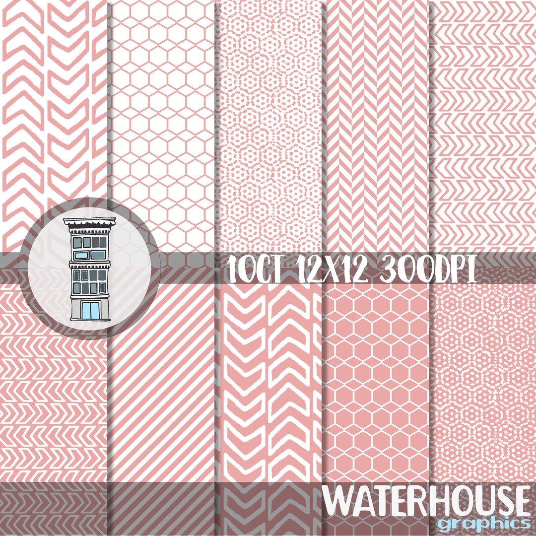 PINK Geometric Digital Paper Pack Hexagons Arrows Dark Digital ...