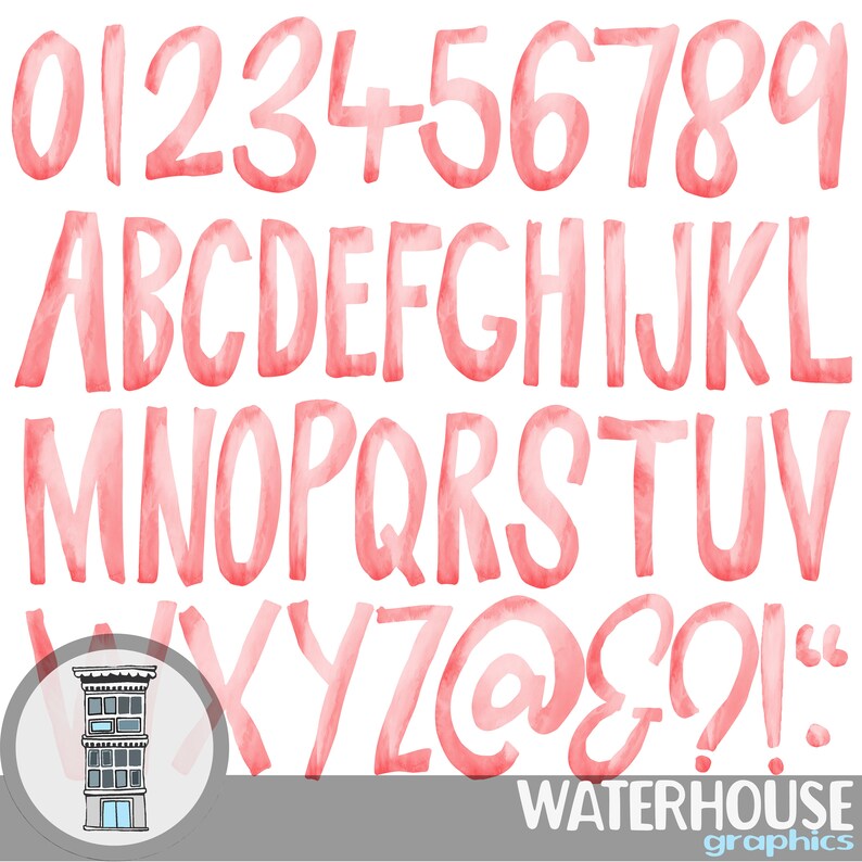 Valentine Watercolor Letters Numbers Instant Digital Download PINK RED ...