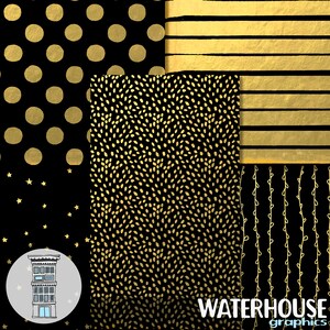 Black and GOLD Digital Paper Pack Gold Stars, Stripes, Polka Dots ...
