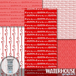 Valentine Digital Paper Pack INSTANT DOWNLOAD Hearts & Arrows Red Pink ...