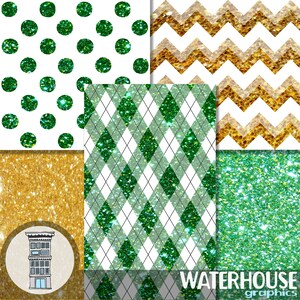 St Patricks Digital Paper Pack Gold Glitter Green Glitter Shamrock ...