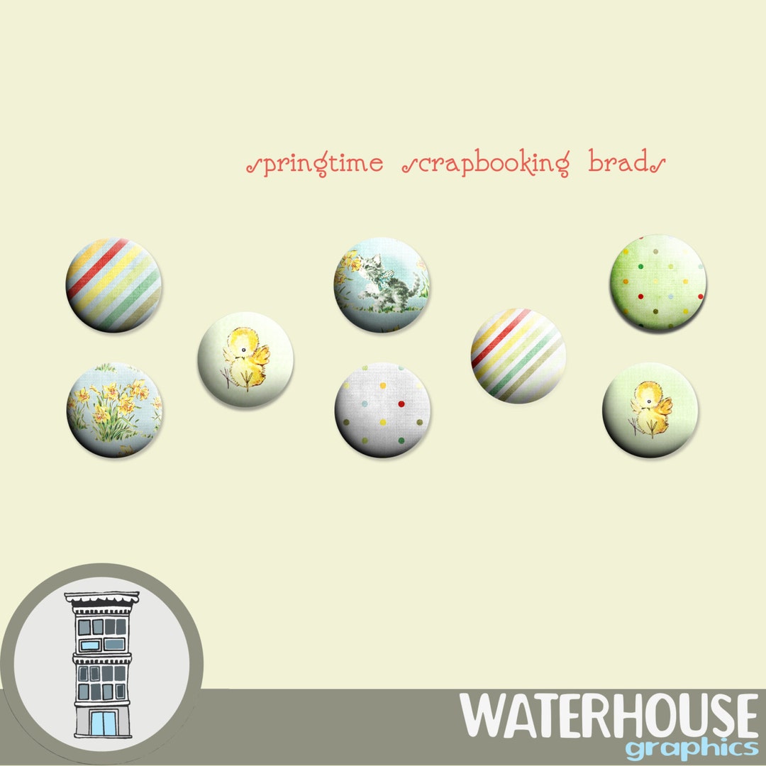 SPRING DIGITAL Scrapbooking Brads Kittens and Chicks Springtime Scrap Elements Easter ...