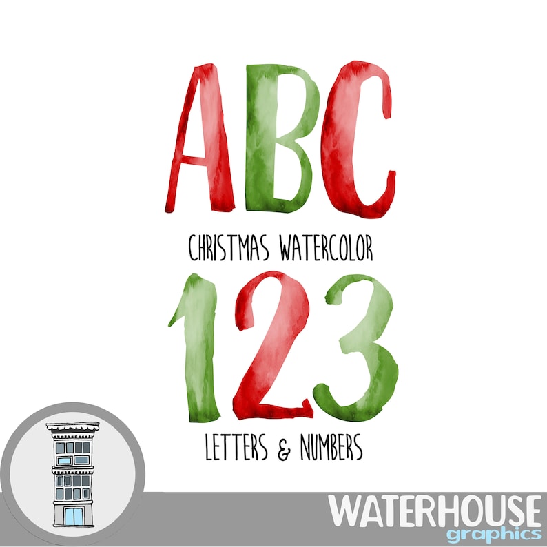 Christmas Watercolor Letters Numbers Instant Digital Download - Etsy