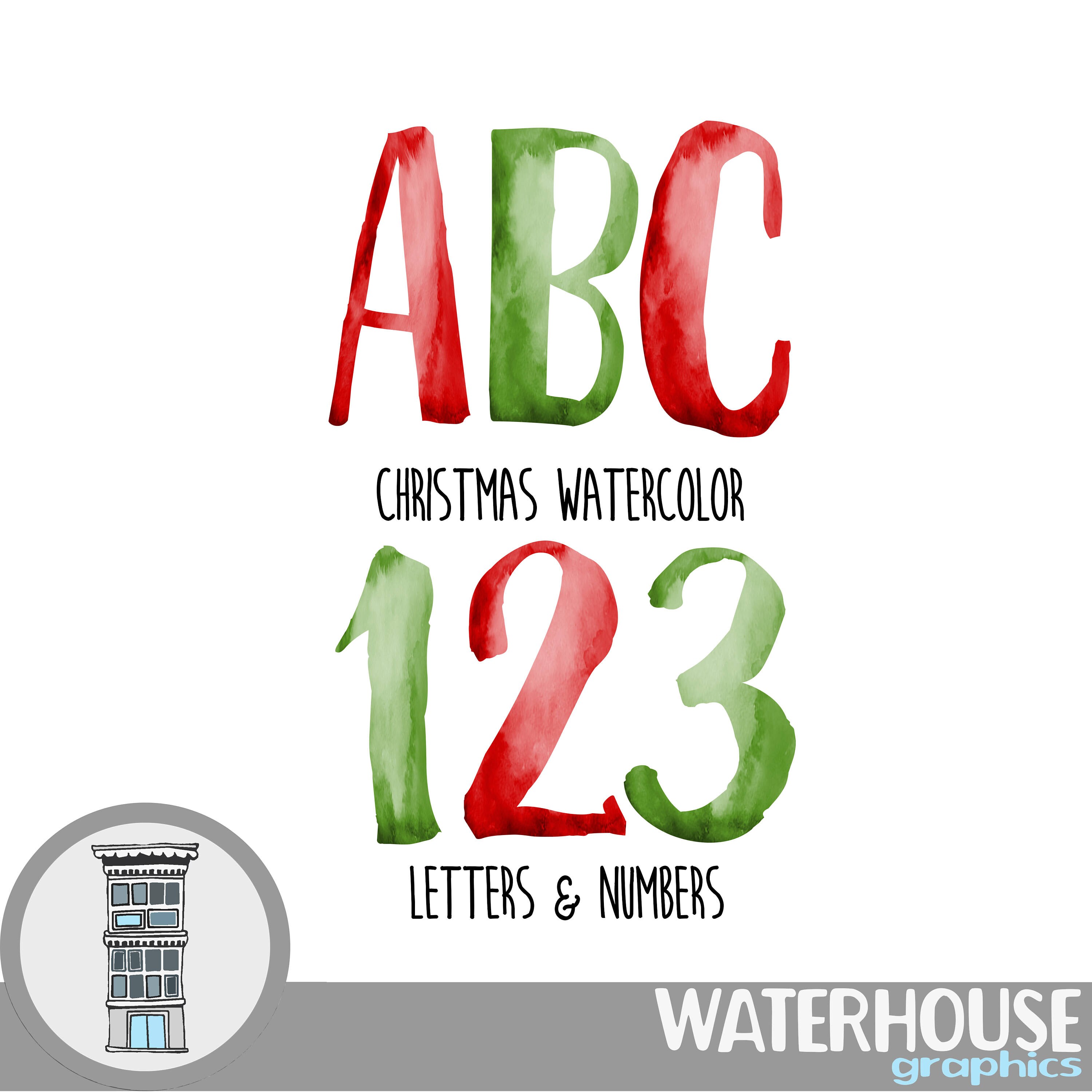 Christmas Watercolor Letters Numbers Instant Digital Download | Etsy