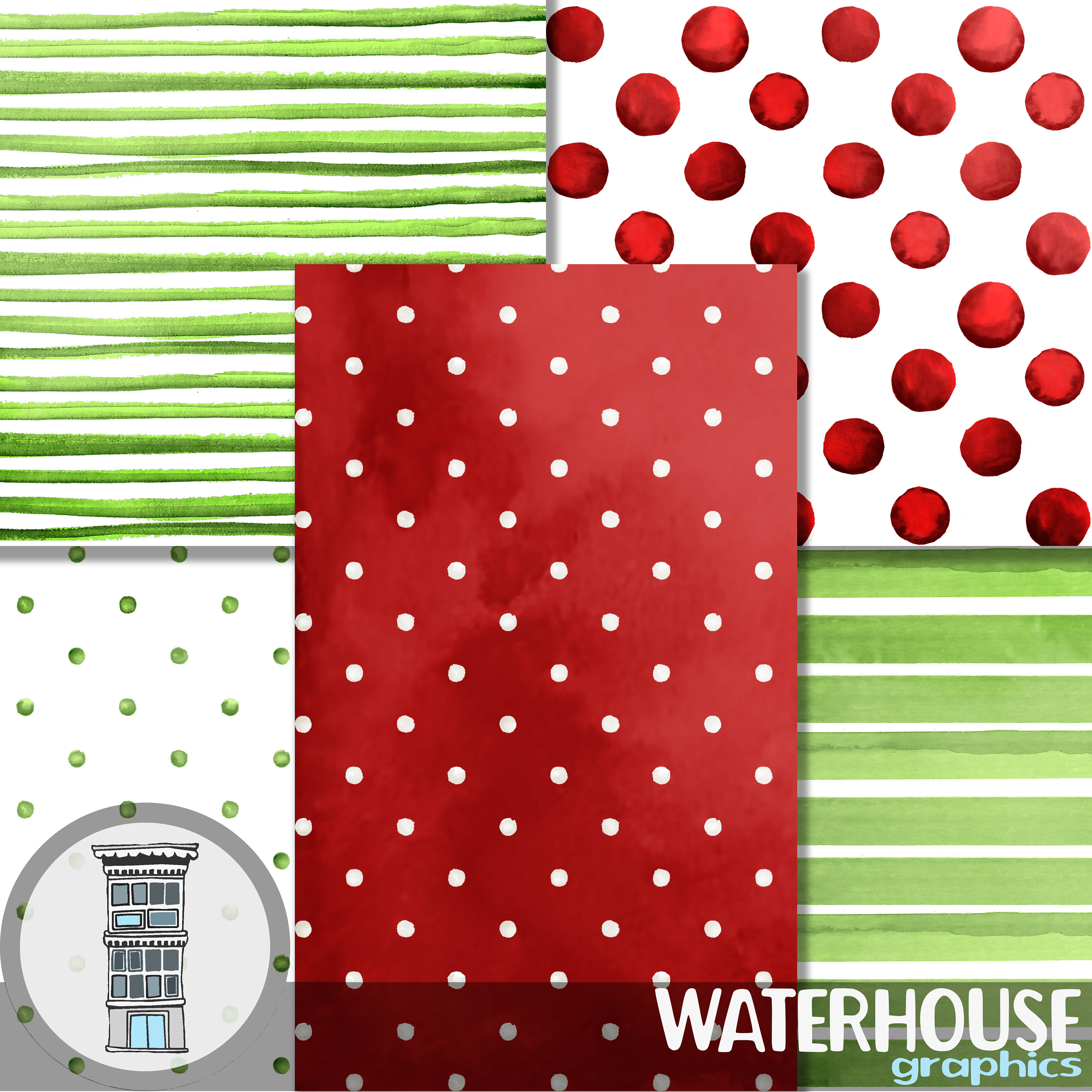 Christmas Watercolor Papers Bright RED & GREEN Digital Paper - Etsy