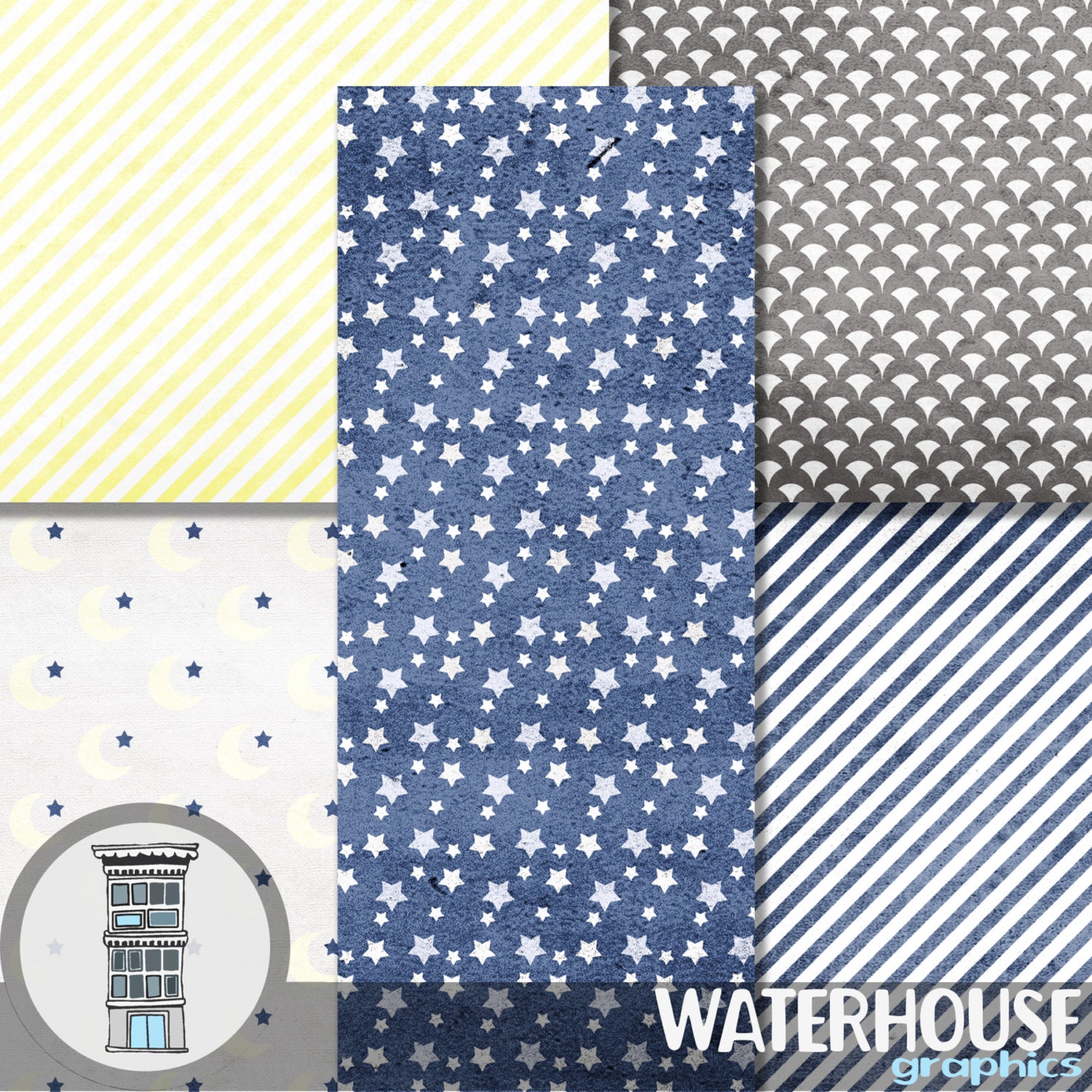 Digital Paper Pack INSTANT DOWNLOAD Stars and Moons Patterns - Etsy