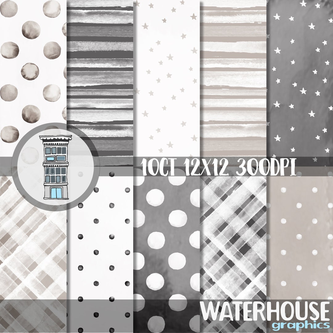 GRAY Watercolor Digital Paper Pack Instant Digital DOWNLOAD Tan Neutral ...
