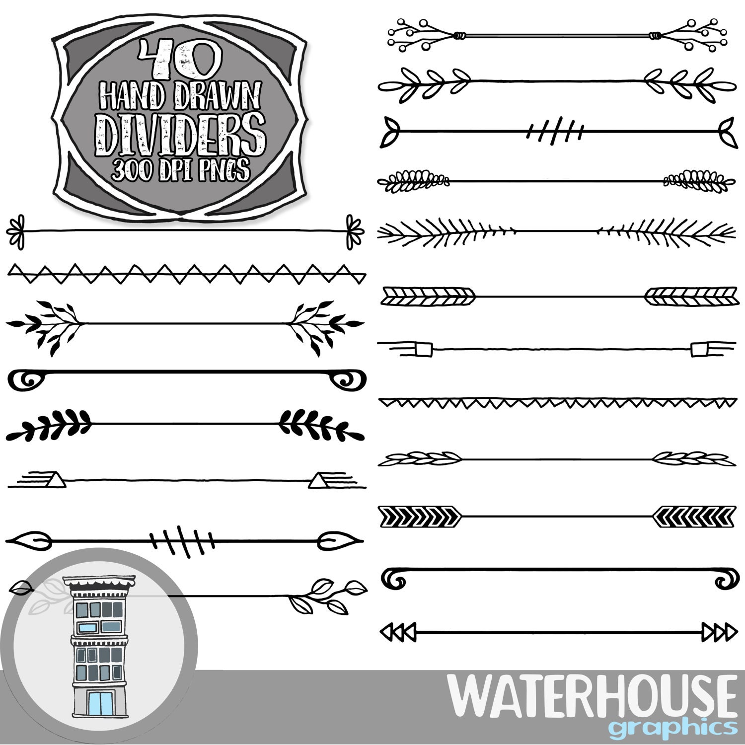 Digital Hand Drawn Dividers INSTANT DIGITAL DOWNLOAD Black and | Etsy