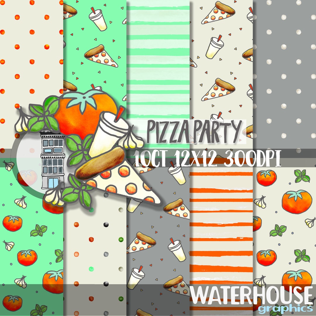 Digital Pizza Party Paper Pack, Digital Scrapbooking, Pizza Backgrounds ...