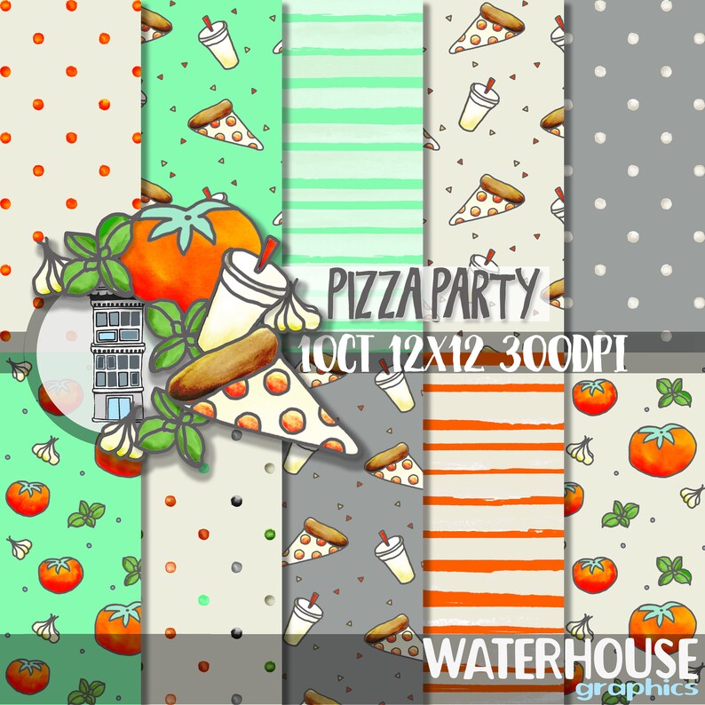 Digital Pizza Party Paper Pack Digital Scrapbooking Pizza - Etsy