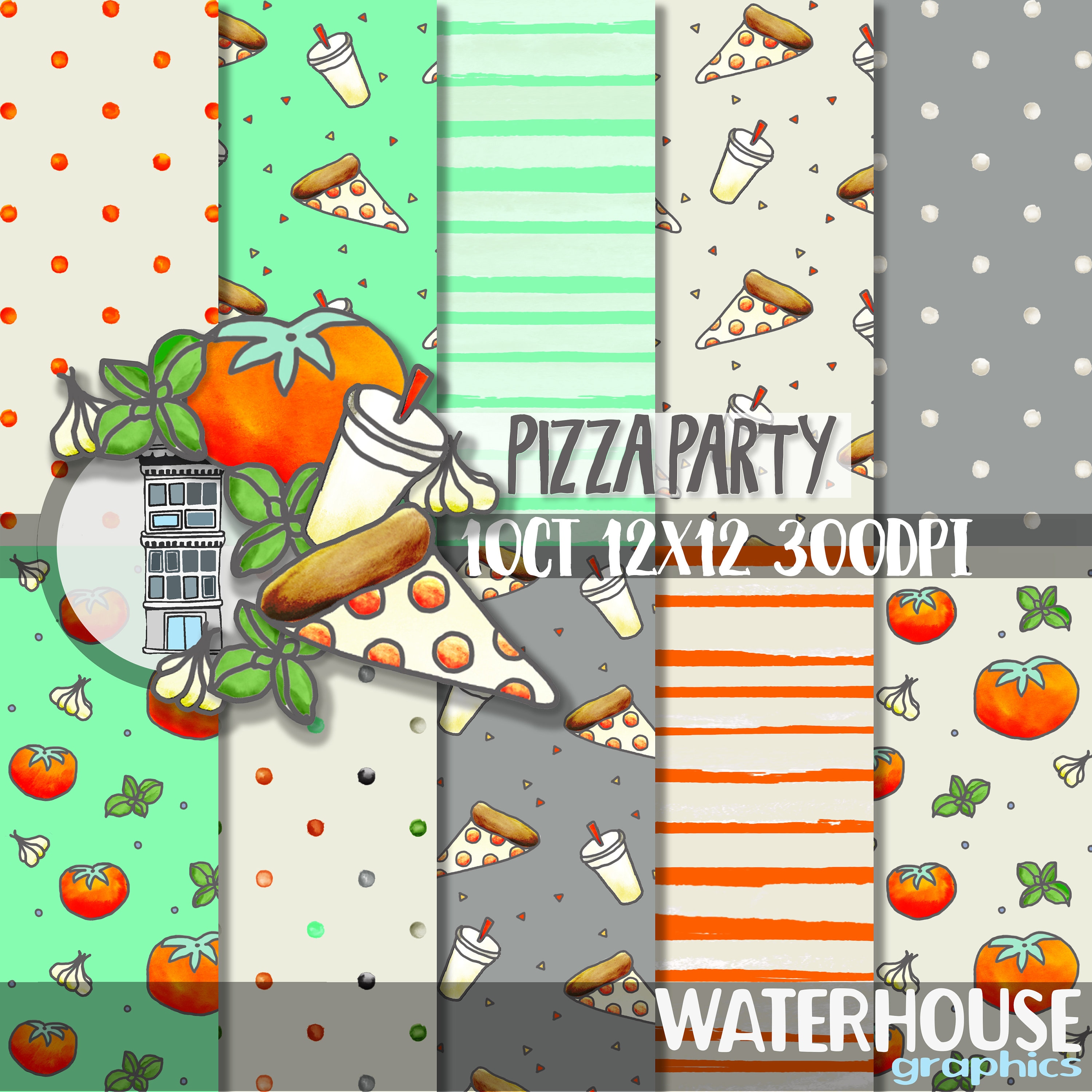Digital Pizza Party Paper Pack Digital scrapbooking Pizza | Etsy