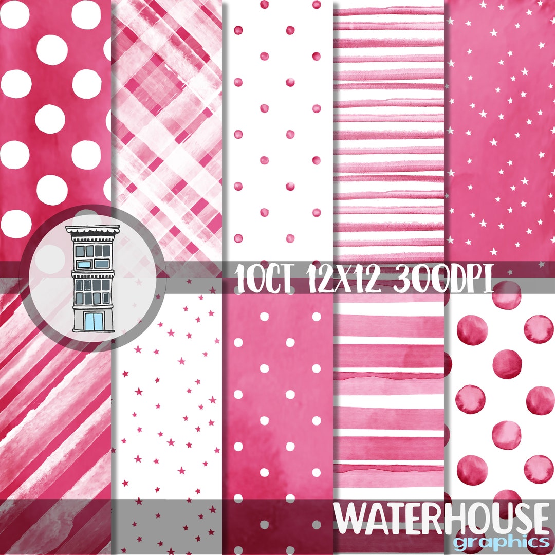 Watercolor Bright PINK Digital Paper Pack INSTANT DOWNLOAD Pink ...
