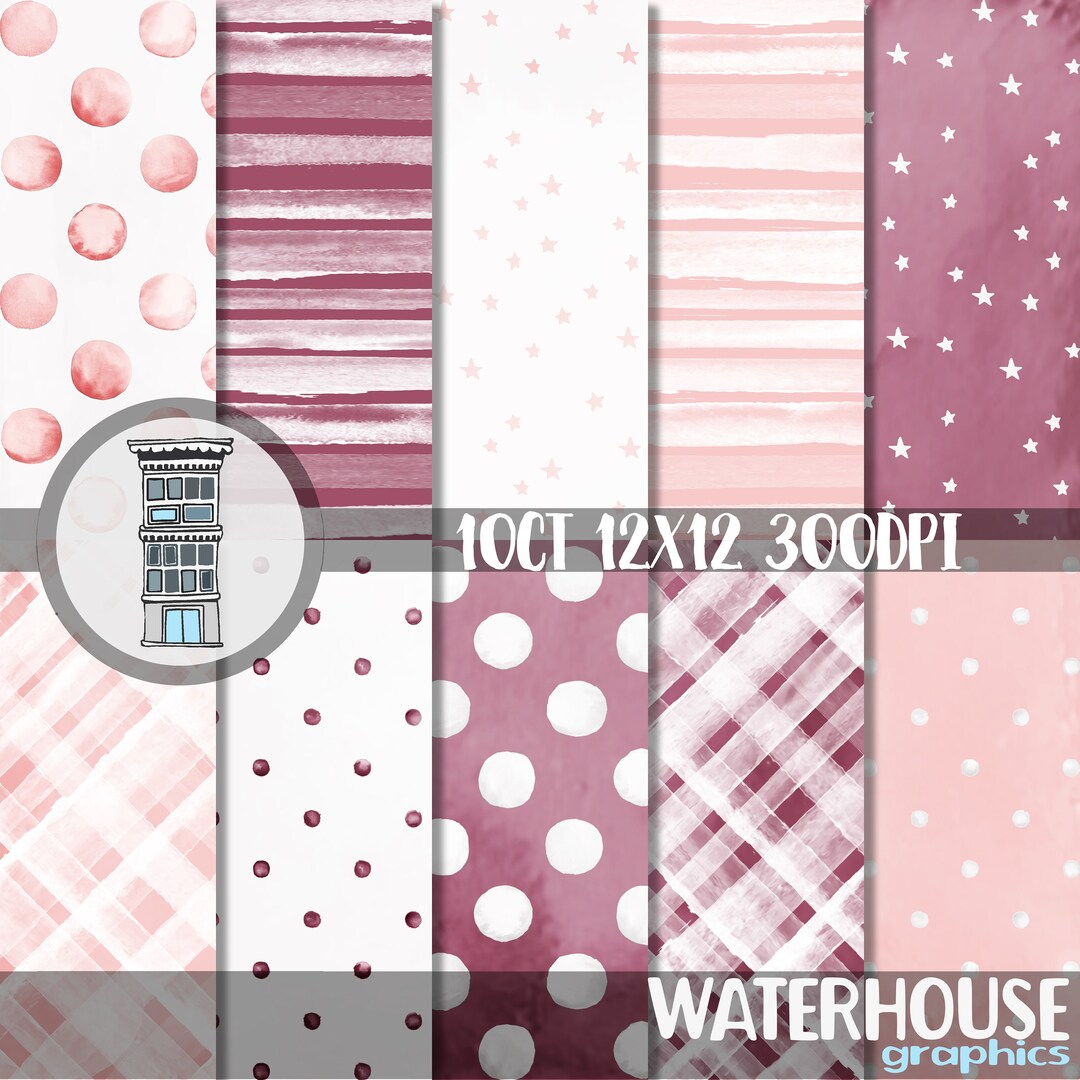 Pink Blush Watercolor Papers Mauve Burgundy Digital Paper Pack INSTANT ...
