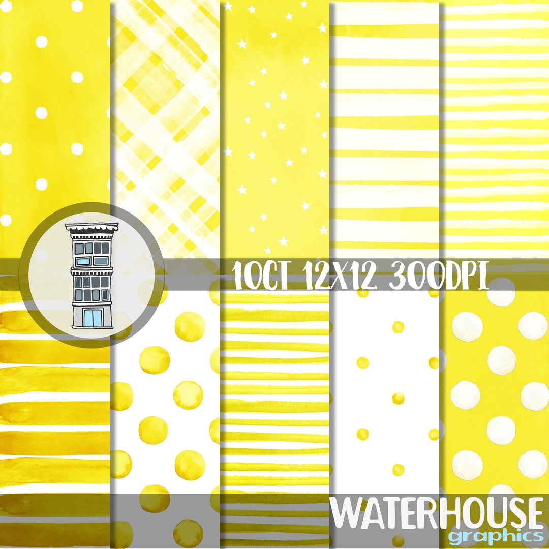 YELLOW Watercolor Papers Bright Canary Yellow Digital Paper Pack ...