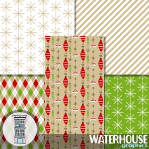 Red & Cream Christmas Digital Paper Pack INSTANT DIGITAL DOWNLOAD Retro ...