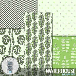 Digital Paper Pack INSTANT DOWNLOAD Ferns & Fiddlehead Patterns Green ...