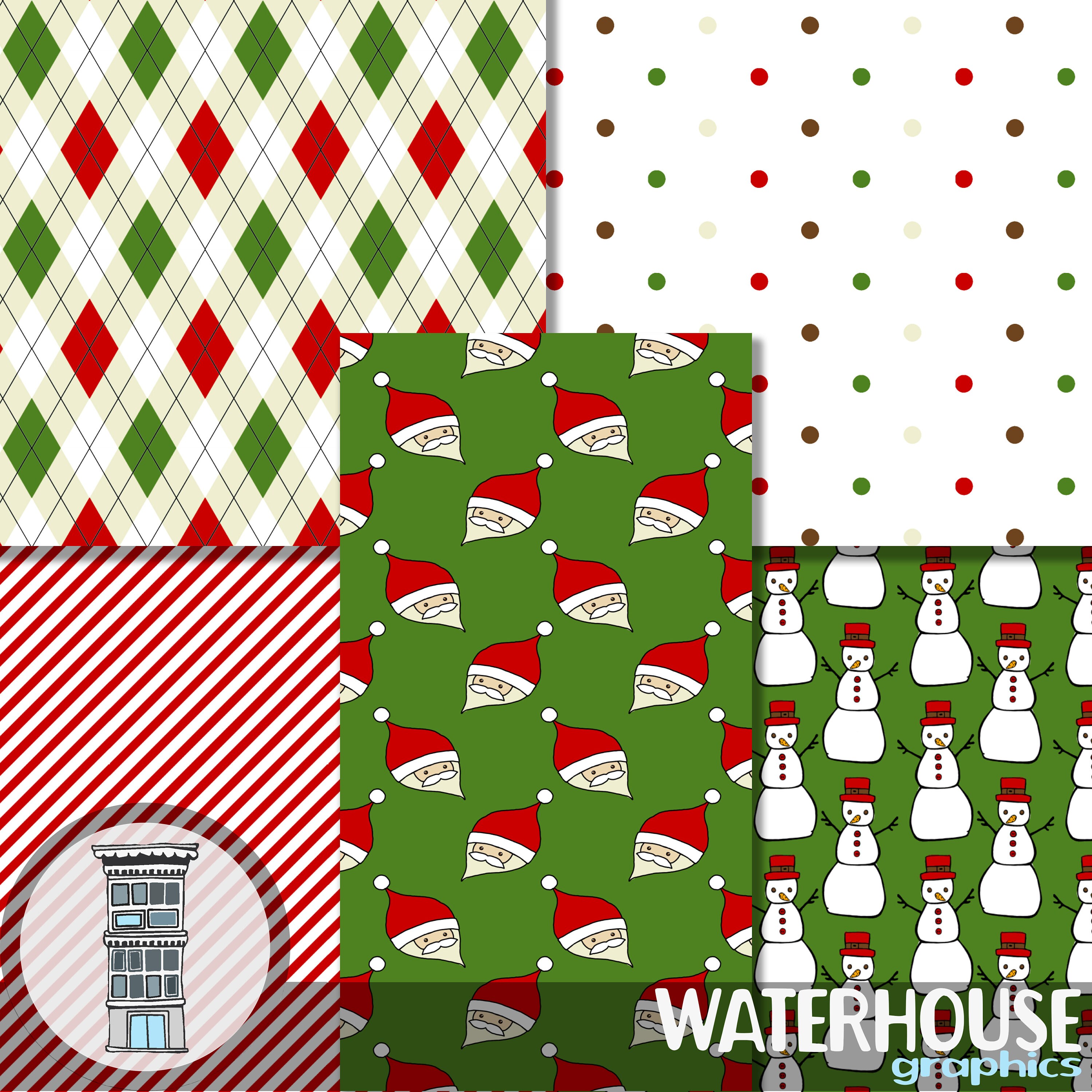 Christmas Digital Paper Pack INSTANT DIGITAL DOWNLOAD Holly Snowmen Red ...