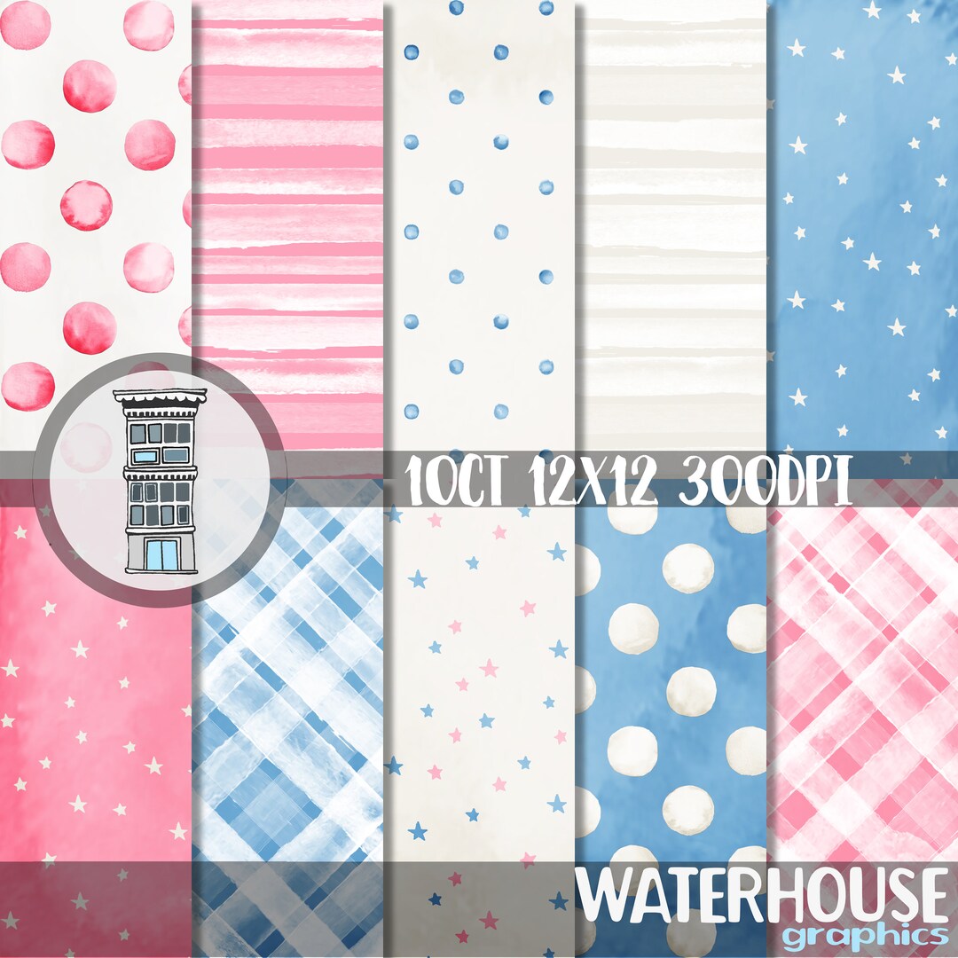 Watercolor Pink Blue Digital Paper Pack Instant Digital DOWNLOAD Gender ...