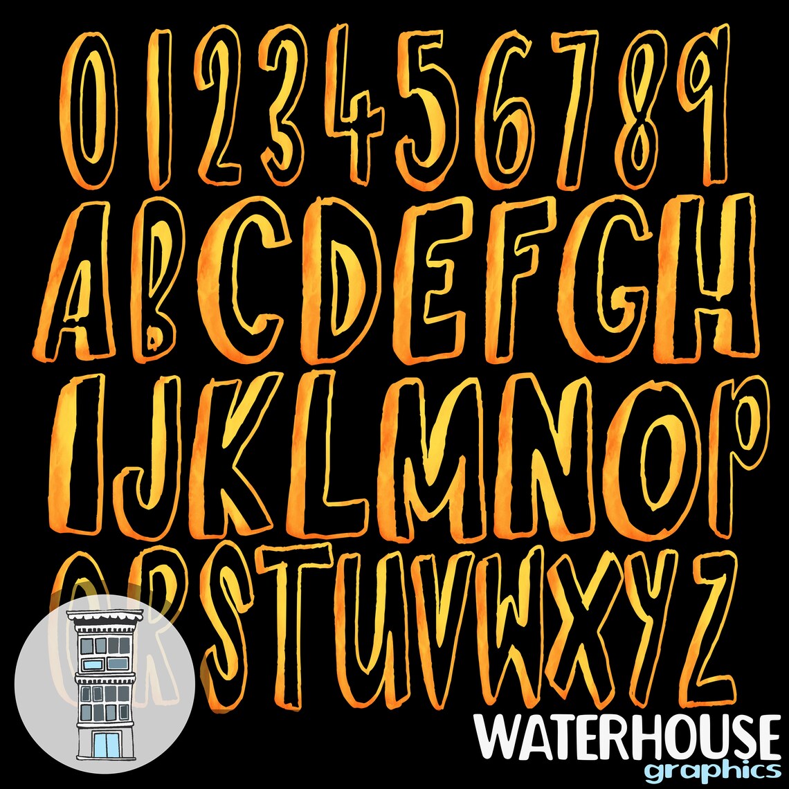 ORANGE Watercolor Letters Numbers Instant Digital Download Orange ...