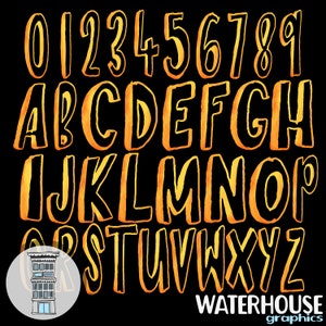 ORANGE Watercolor Letters Numbers Instant Digital Download Orange ...
