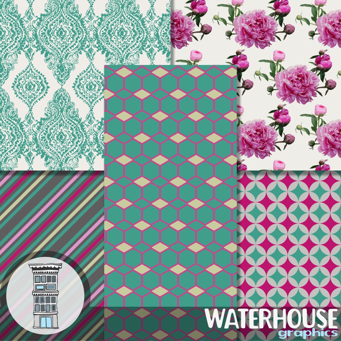 Pink Turquoise Digital PAPER PACK Instant Download Bright Pink - Etsy