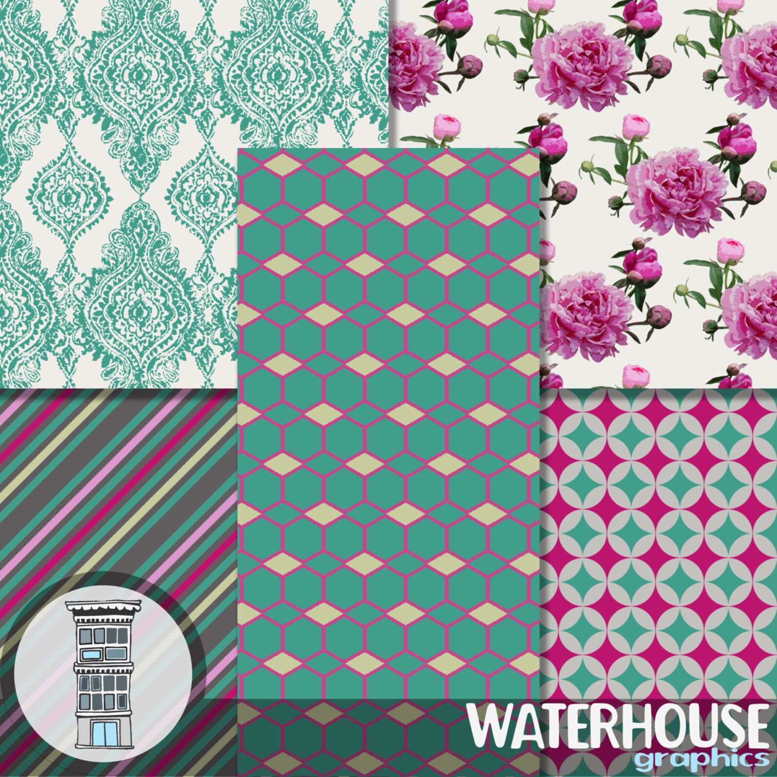 Pink Turquoise Digital PAPER PACK Instant Download Bright Pink - Etsy