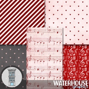 Musical DIGITAL PAPER PACK Valentines Red Pink Love Song Distressed ...