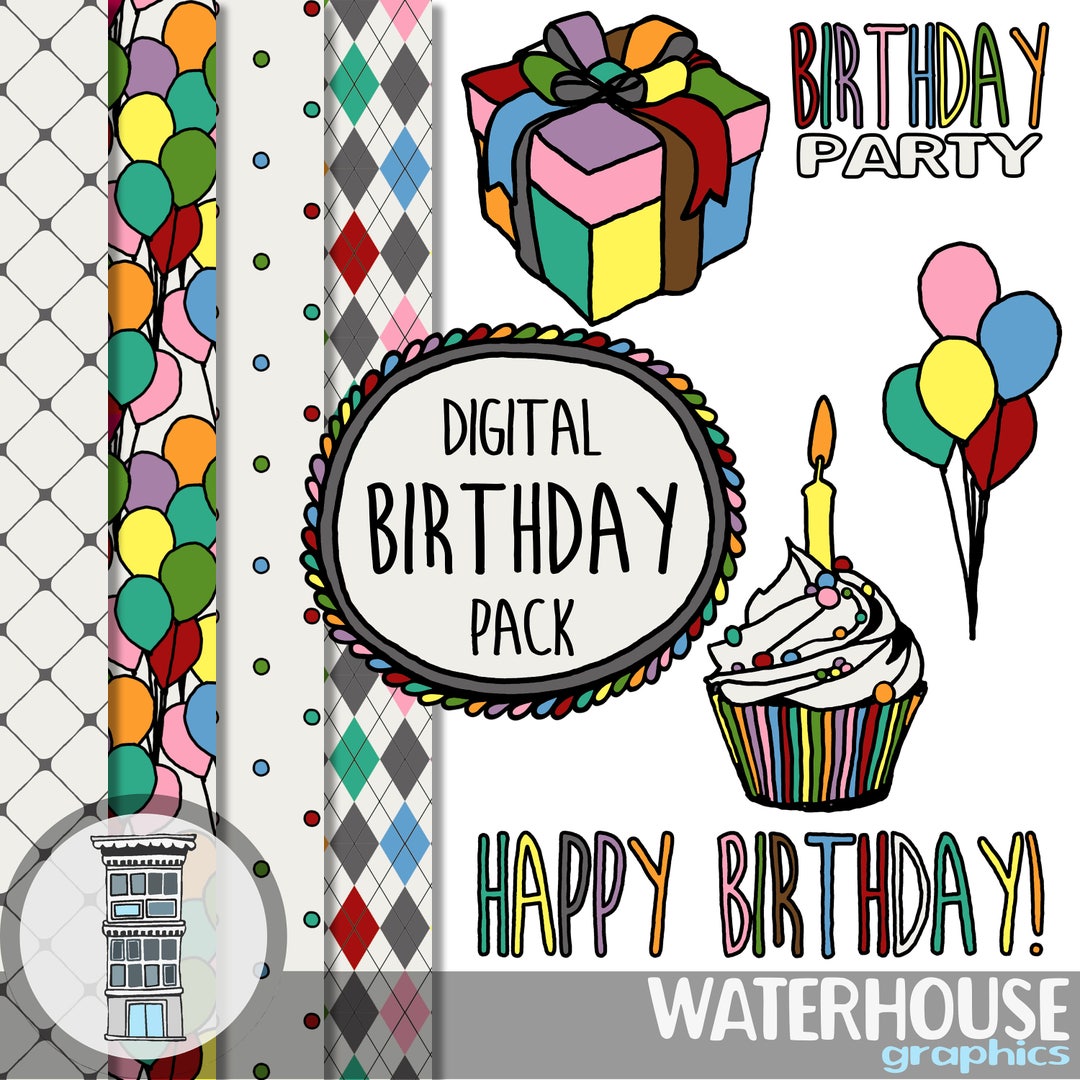 Digital Birthday Party Set Clip Art Digital Papers INSTANT DOWNLOAD ...