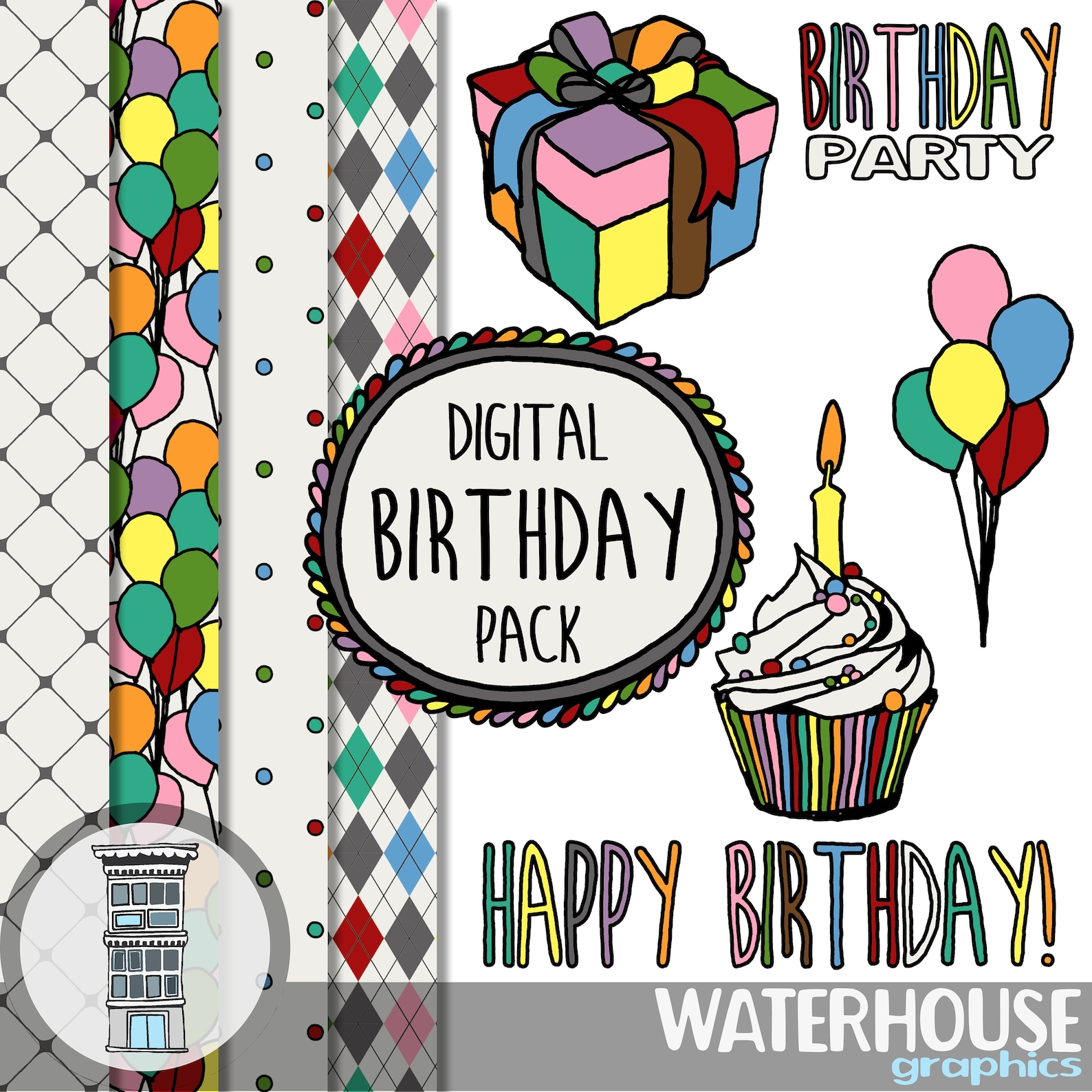 Digital Birthday Party Set Clip Art Digital Papers INSTANT - Etsy