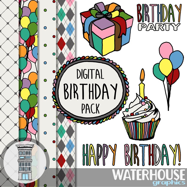 Digital Birthday Party Set Clip Art Digital Papers INSTANT - Etsy