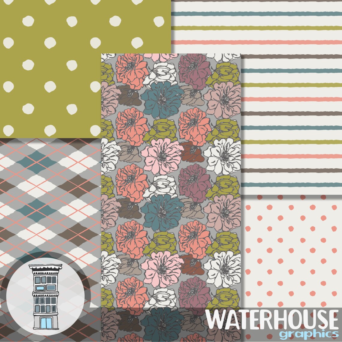 Digital Scrapbooking Paper Pack Instant Download Pink Rose Teal Taupe ...