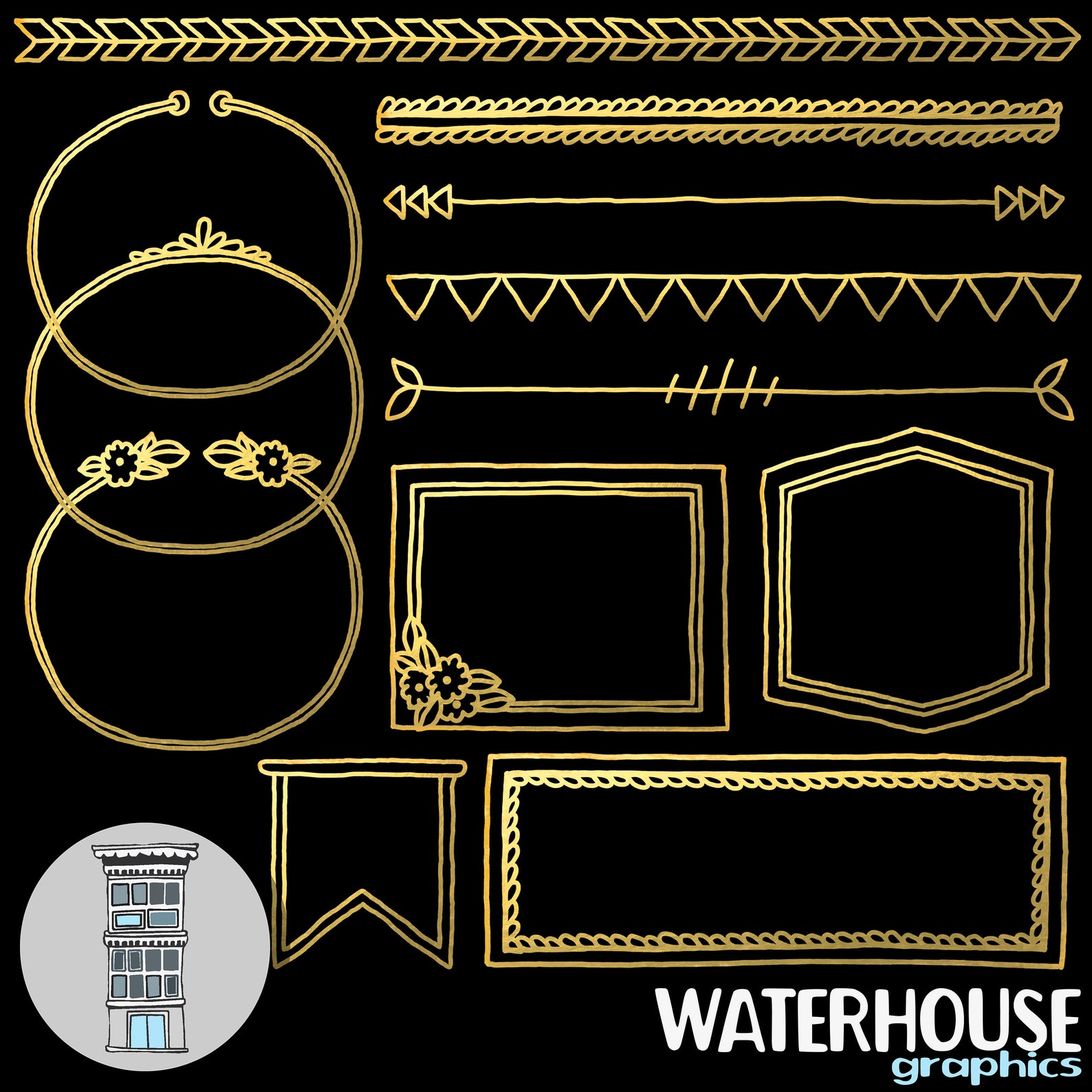 GOLD Digital Hand Drawn Circular Frames Dividers INSTANT DIGITAL ...