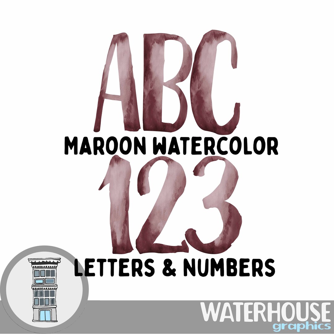 Maroon Watercolor Letters Numbers Instant Digital Download MAROON ...