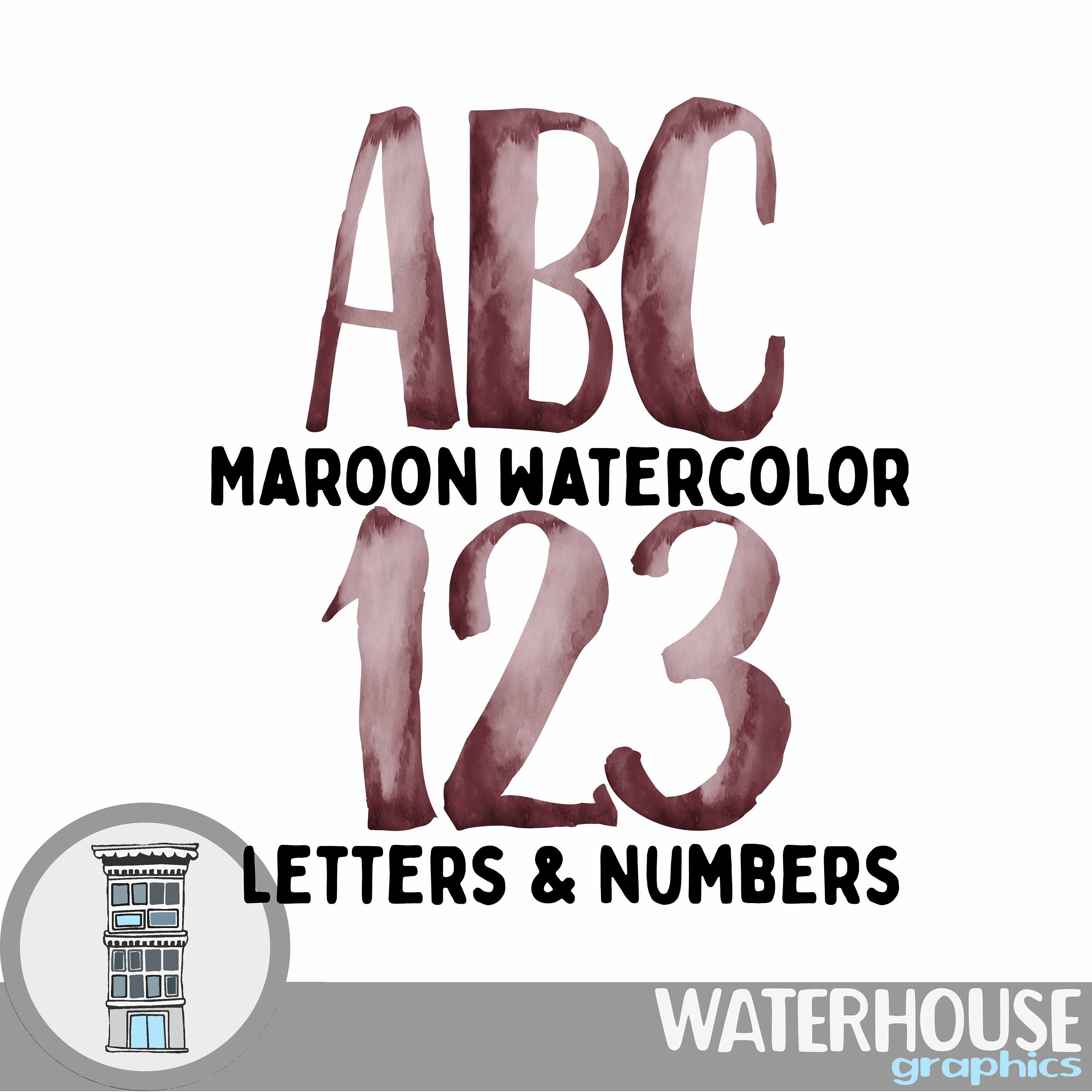Maroon Watercolor Letters Numbers Instant Digital Download MAROON ...