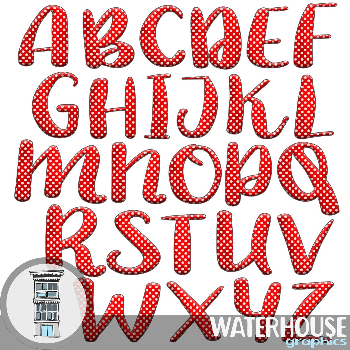 Red Watercolor Polka Dot Alphabet Clip Art Instant Digital | Etsy