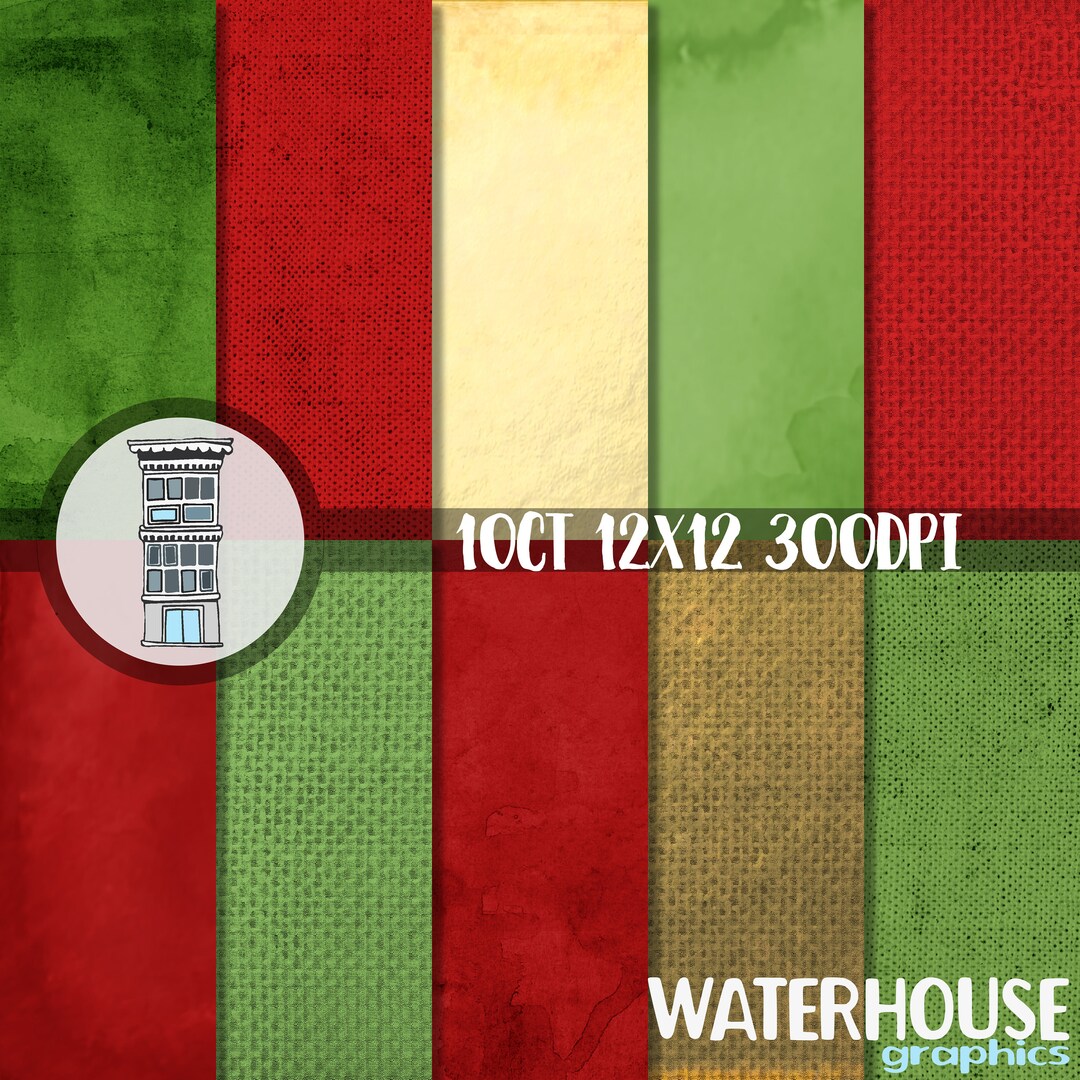 Christmas Watercolor Papers Bright RED & GREEN Gold Digital Paper Pack ...