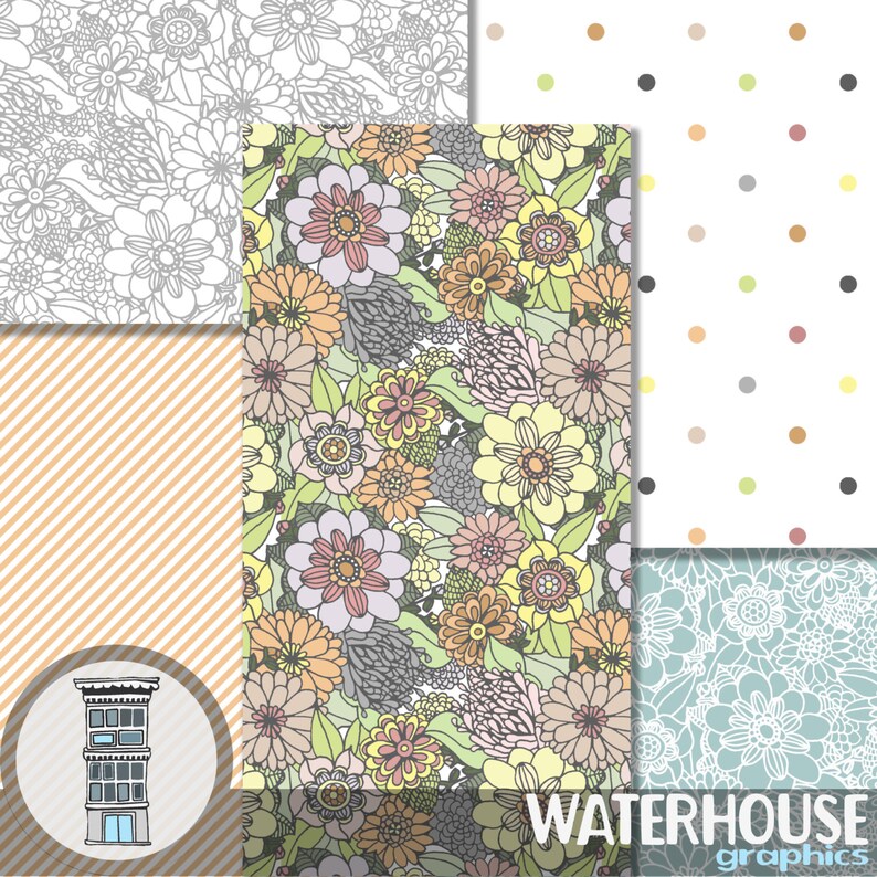 Digital Floral Paper Pack INSTANT DOWNLOAD Flowers Polka Dots - Etsy