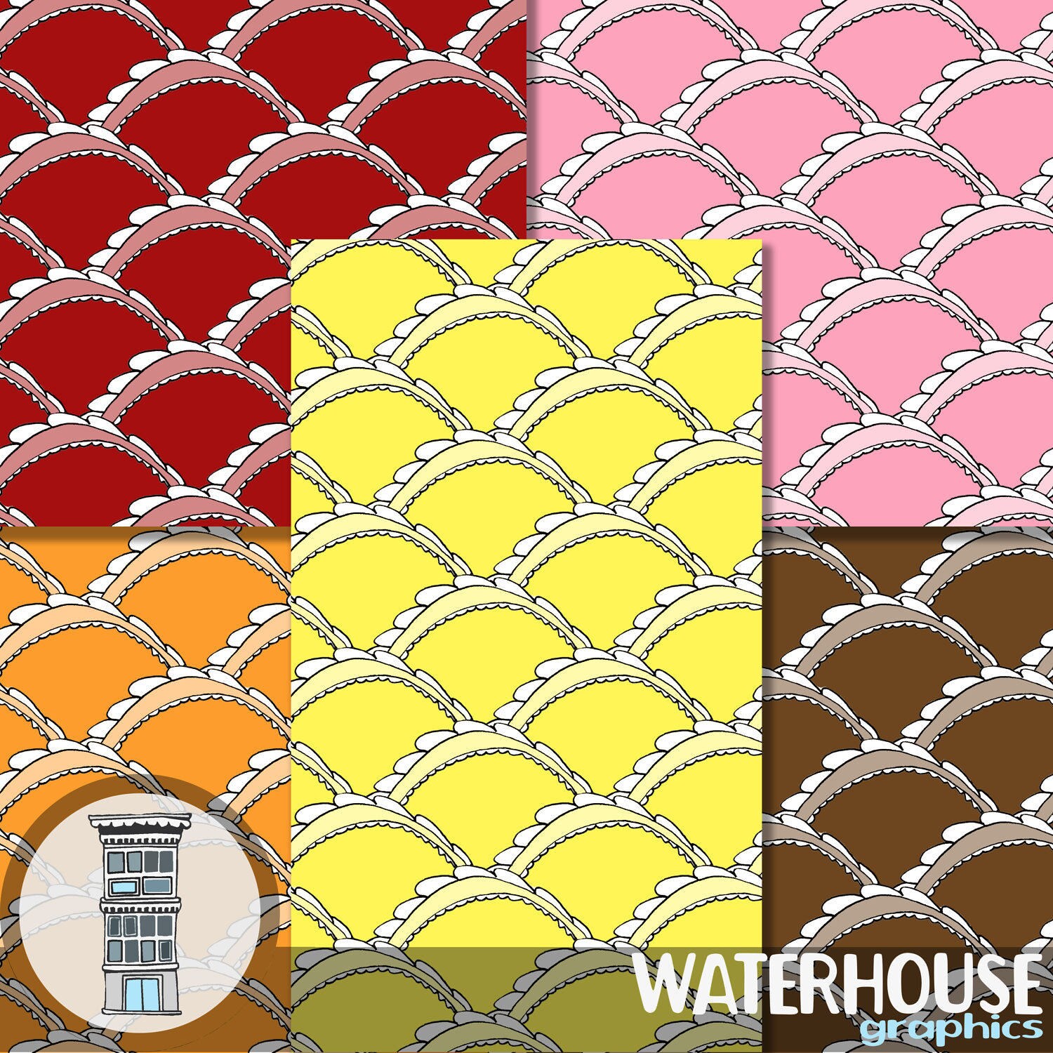 Digital Scrapbook Paper Pack Scallops INSTANT DIGITAL DOWNLOAD Fancy ...
