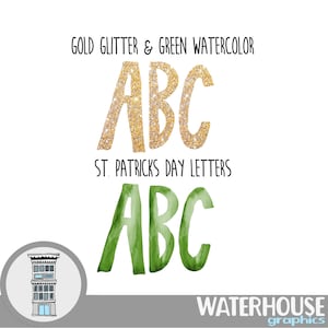 Green Watercolor & GOLD Glitter Alphabet Clip Art Instant Digital ...
